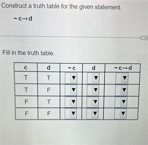 solved construct a truth table for the given statement ∼c→d