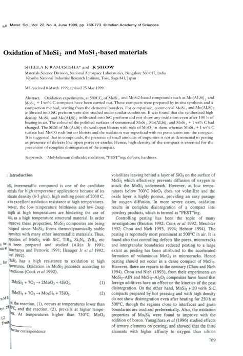 Pdf Oxidation Of Mosi2 And Mosi2 Based Materials