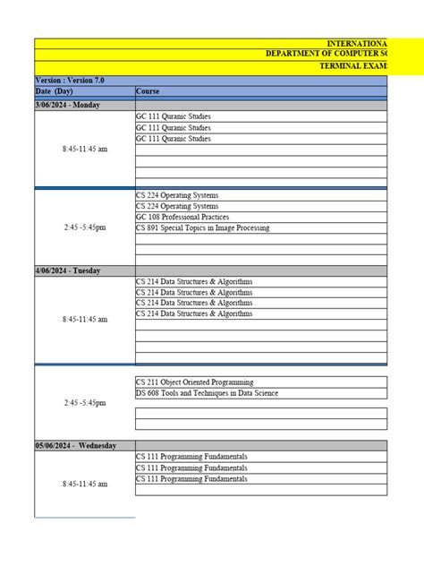 Terminal Exam Date Sheet Spring 24 Version 70 Pdf Databases