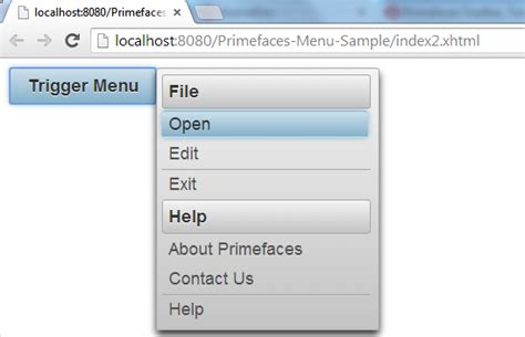 Primefaces Menu Menubar Menubutton Tieredmenu Slidemenu Example Digitalocean