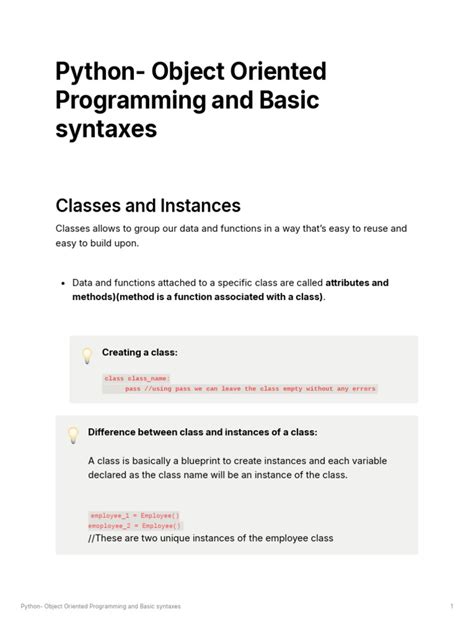 Python Object Oriented Programming And Basic Syntaxes Pdf Class Computer Programming