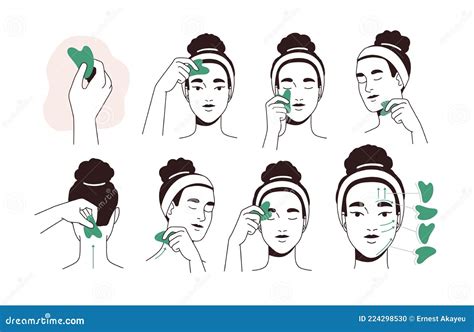 Guide For Face Lifting Massage With Facial Tool Instruction Of Beauty Procedure With Jade Stone