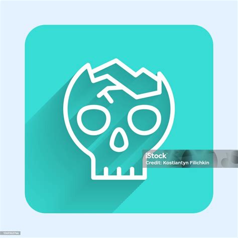 긴 그림자로 고립 된 흰색 줄 깨진 인간의 두개골 아이콘 녹색 정사각형 버튼입니다 벡터 건강 진단에 대한 스톡 벡터 아트 및