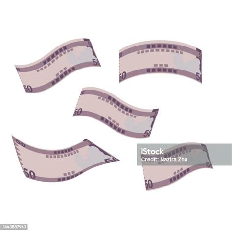 남 수단 파운드 벡터 일러스트 레이 션입니다 남수단 머니 세트 번들 지폐 떨어지는 날아 다니는 돈 50 Db 플랫 스타일 흰색 배경에 격리 심플한 미니멀 디자인 경제에 대한