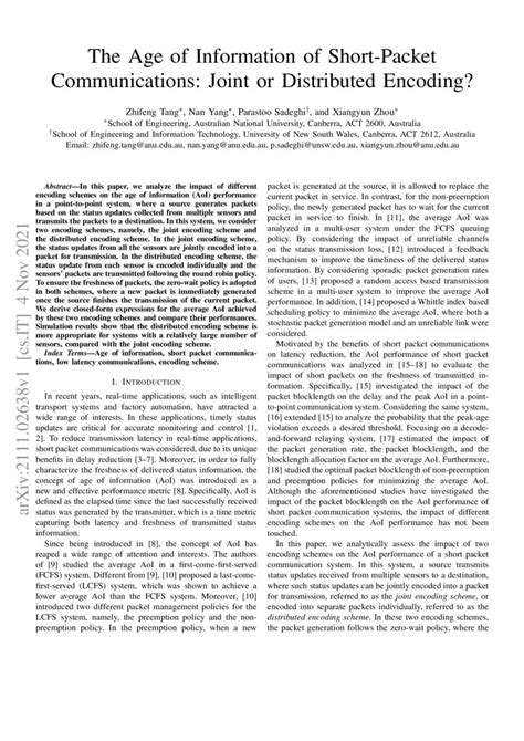 The Age Of Information Of Short Packet Communications Joint Or Distributed Encoding Deepai