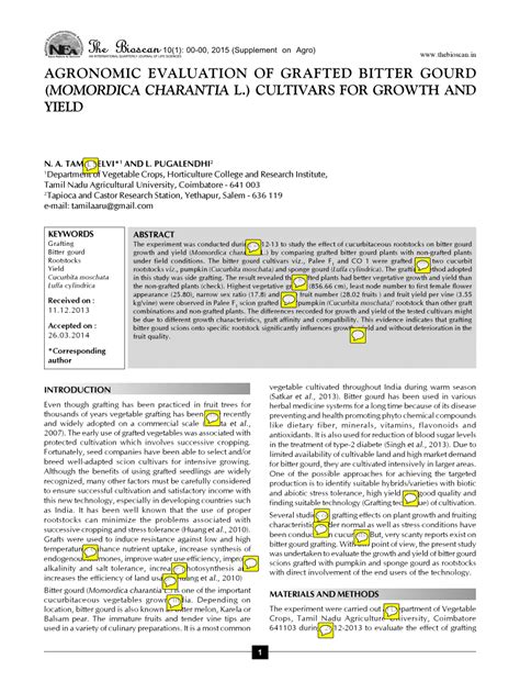 Pdf Agronomic Evaluation Of Grafted Bitter Gourd Momordica Charantia L Cultivars For Growth