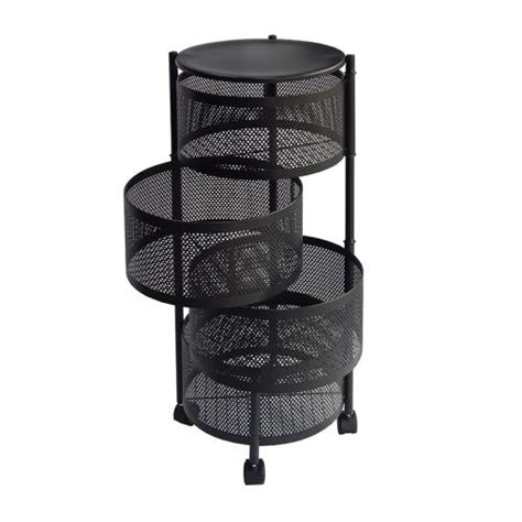 Етажерка за Кухня Офис Всекидневна Въртящи се рафтове Колелца 72х30 см цвят Черен