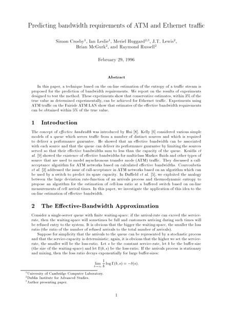 Pdf Predicting Bandwidth Requirements Of Atm And Ethernet Traffic