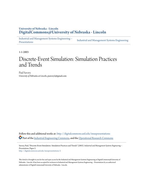 Discrete Event Simulation Simulation Practices And Trends Download Free Pdf Conceptual
