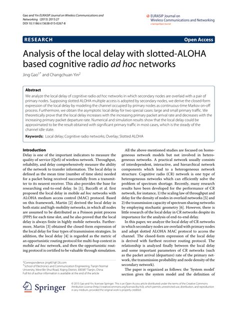 Pdf Analysis Of The Local Delay With Slotted Aloha Based Cognitive