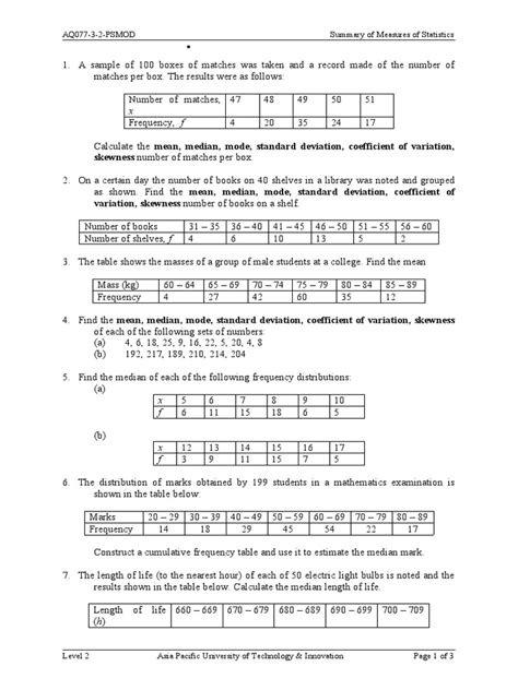Psmod Chapter 2 Summary Measures Of Statistics Edited Pdf