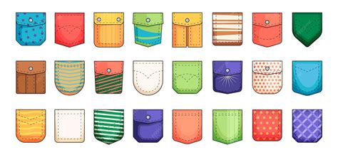 Premium Vector Cartoon Pockets Collection Cargo And Patch Pockets For Clothes Casual Uniform