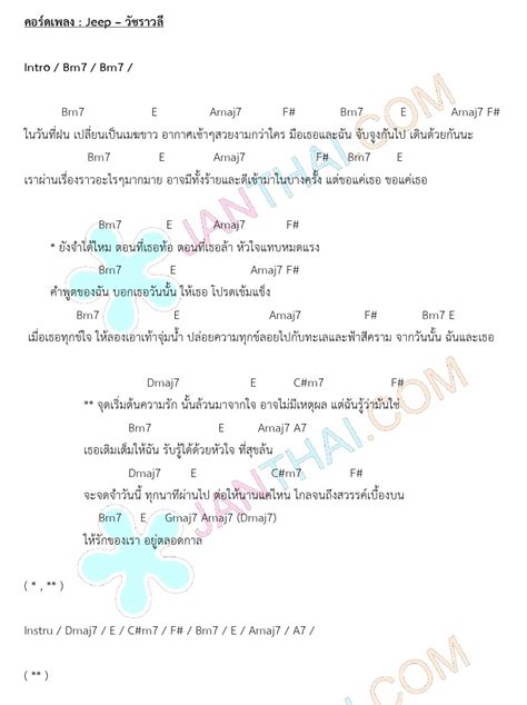 คอร์ดเพลง Jeep วัชราวลี Janthai Music คอร์ดกีตาร์ เนื้อเพลง คอร์ดเพลง ฟังเพลง Mv