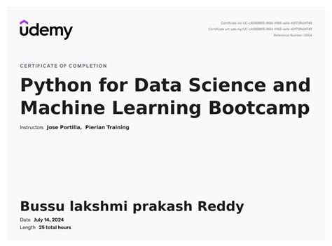 Completed Python For Data Science And Machine Learning Bootcamp Lakshmi Prakash Reddy Posted