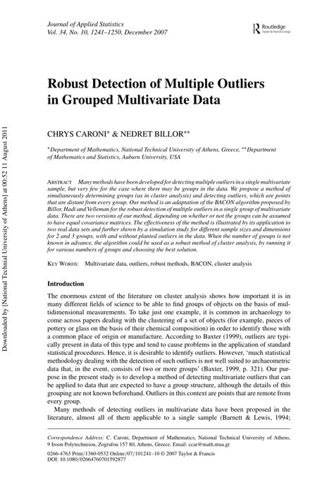 Pdf Robust Detection Of Multiple Outliers In Grouped Multivariate Data