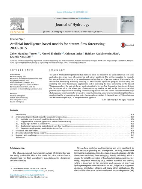 Pdf Artificial Intelligence Based Models For Stream Flow Forecasting