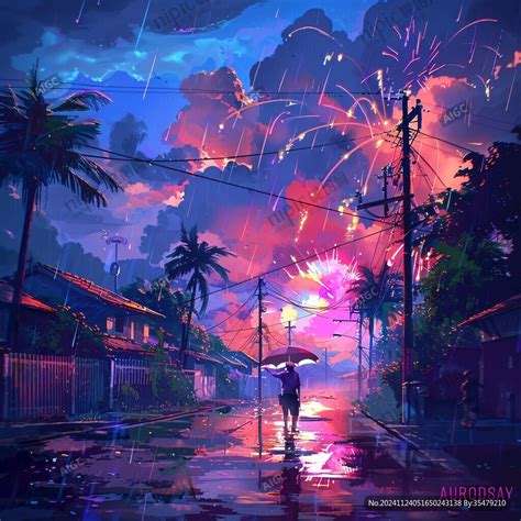 Ai创作图雨天插画 日落街道插画 唯美治愈画面 日系风景插画 风景厚涂 氛围感插画 黄昏场景插画 插画风景画 风景场景插画 日系风插画 下雨插画 梦幻伞状 彩色雨景 下雨创意插画 风景画插画