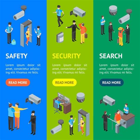 Premium Vector Security System People And Equipment 3d Banner Vecrtical Set Isometric View