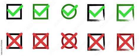 Checkmarks And X Icons In Various Square And Round Frames Vector Icons