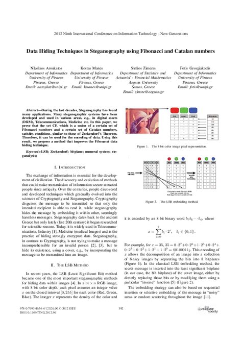 Pdf Data Hiding Techniques In Steganography Using Fibonacci And Catalan Numbers
