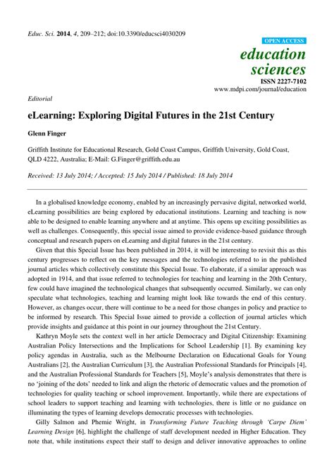 Pdf Elearning Exploring Digital Futures In The 21st Century