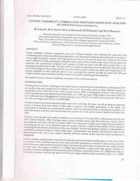 Genetic Variability Correlation And Path Coefficient Analysis Pdf