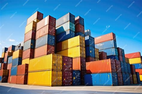 Premium Ai Image Stack Of Shipping Containers With Barcodes In A Port