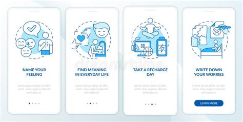 Improving Mental Health Blue Onboarding Mobile App Screen Stock Vector