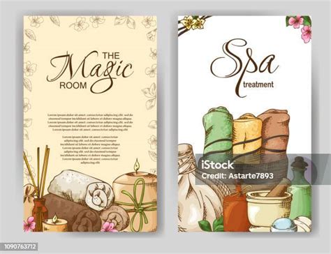 스파 포스터 템플릿입니다 기호 및 스케치 스타일에서 요소입니다 벡터 일러스트 레이 션 건강한 생활방식에 대한 스톡 벡터 아트 및 기타 이미지 건강한 생활방식 꽃 식물