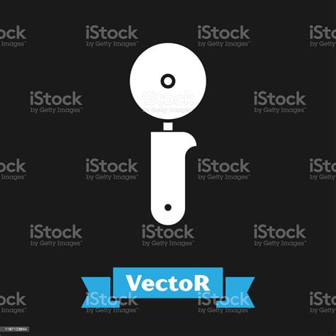 검은 색 배경에 고립 된 흰색 피자 칼 아이콘입니다 피자 커터 기호입니다 강철 주방 용품 장비 벡터 일러스트레이션 강철에 대한