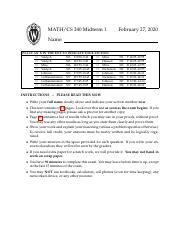 Exam 1 V1 Solutions Docx CS ECE 252 INTRODUCTION TO COMPUTER ENGINEERING UNIVERSITY OF