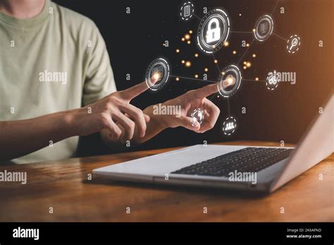 Cloud Computing Technology Concept Man Is Touch Hologram And Using Notebook Laptop Internet