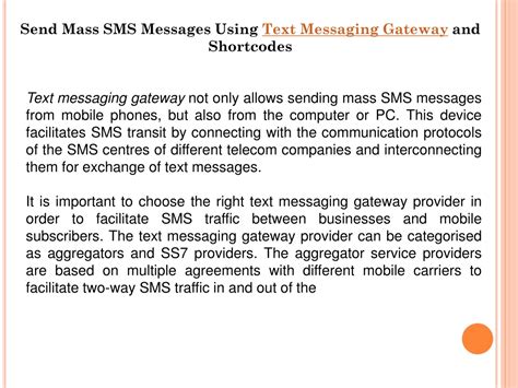 Ppt Send Mass Sms Messages Using Text Messaging Gateway And Shor