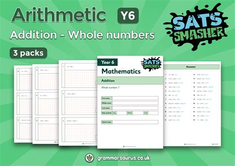 Y6 Sats Smasher Maths Arithmetic Addition Whole Numbers Grammarsaurus