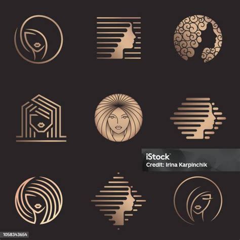 벡터 디자인 뷰티 살롱 헤어 살롱 화장품에 대 한 설정 뷰티 아이콘 로고에 대한 스톡 벡터 아트 및 기타 이미지 로고 여자 아름다움 Istock
