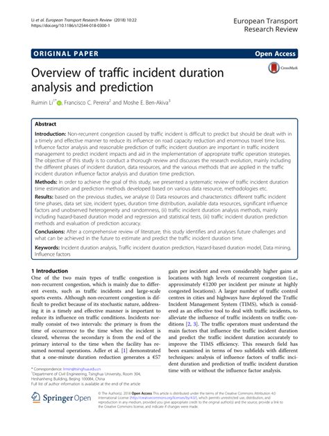 Pdf Overview Of Traffic Incident Duration Analysis And Prediction