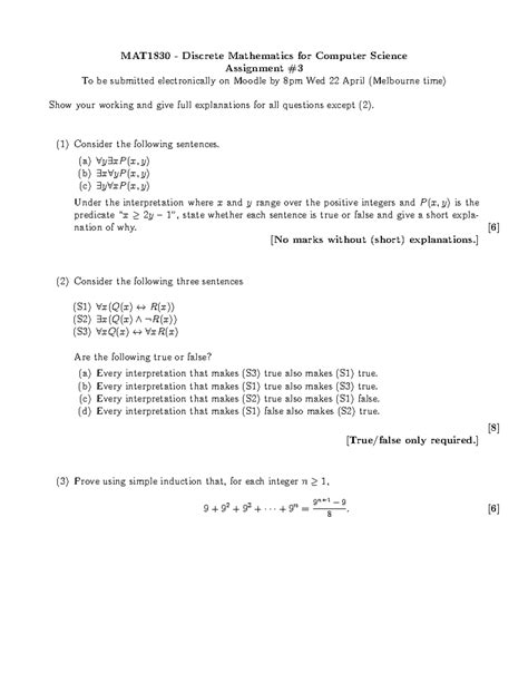 Assignment 3 Mat1830 Discrete Mathematics For Computer Science Assignment To Be Submitted