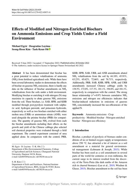 Effects Of Modified And Nitrogen Enriched Biochars On Ammonia Emissions