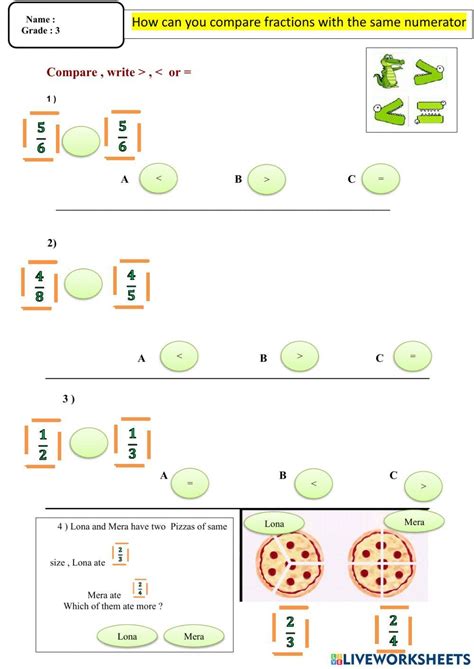 How Can You Compare Fractions With The Same Numerator Online Exercise