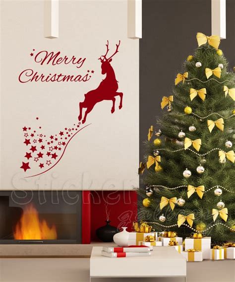 Χριστουγεννιατικα αυτοκολλητα τοιχου Ελαφάκι με Αστέρια χριστουγεννιατικη διακοσμηση