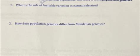 Solved What Is The Role Of Heritable Variation In Natural