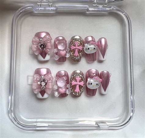 Pink Kitty Press On Nails Beauty And Personal Care Hands And Nails On Carousell