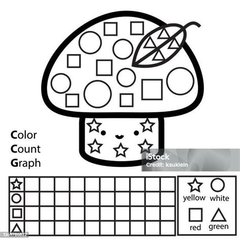 색상 개수 및 그래프 교육 어린이 게임 색깔 버섯과 계산 모양 어린이와 유아를 위한 인쇄 가능한 워크시트 기하 도형에 대한 스톡 벡터 아트 및 기타 이미지 Istock