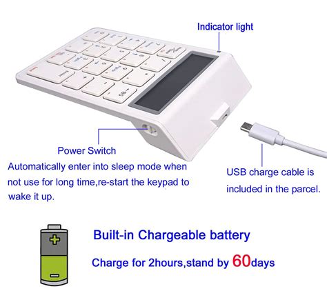 Bluetooth Number Pad Keys Wireless Numeric Keyboard Calculator Keypad With Display Screen