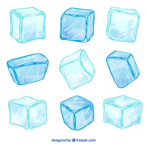 손으로 그린 아이스 큐브 컬렉션 무료 벡터