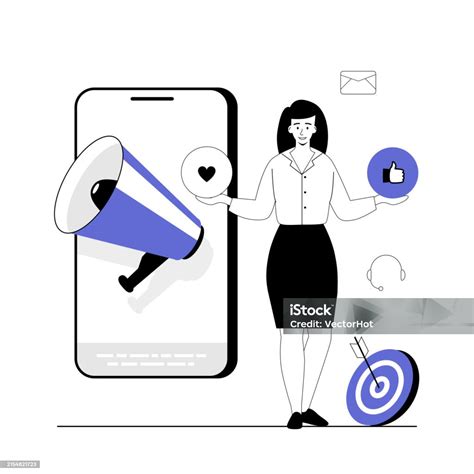 아웃바운드 마케팅 개념 비즈니스 제품 프로모션 광고 캠페인 고객 유치 판촉 전략 웹 디자인을 위한 라인 사람들과 벡터