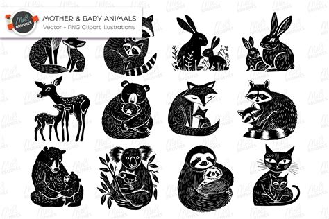 Mother Baby Linocut Vector PNGs Graphic By MelsBrushes Creative Fabrica