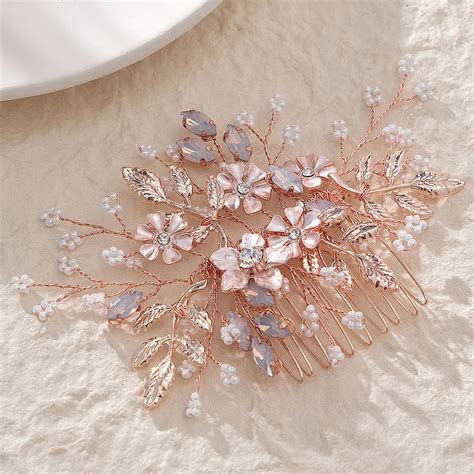 Luxury Rose Gold Color Alloy Flower Hair Combs Bride Wedding Hair