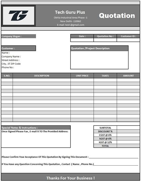 Sales Quotation Format Download Quotation Format In Excel