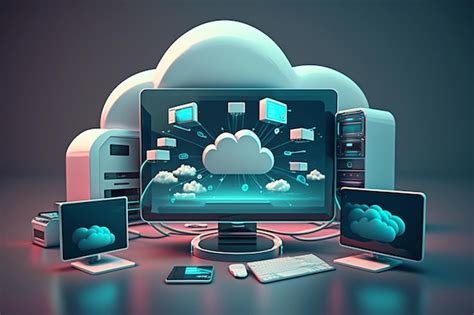 Premium Photo 3d Cloud Computing Hosting Technology With Electronic